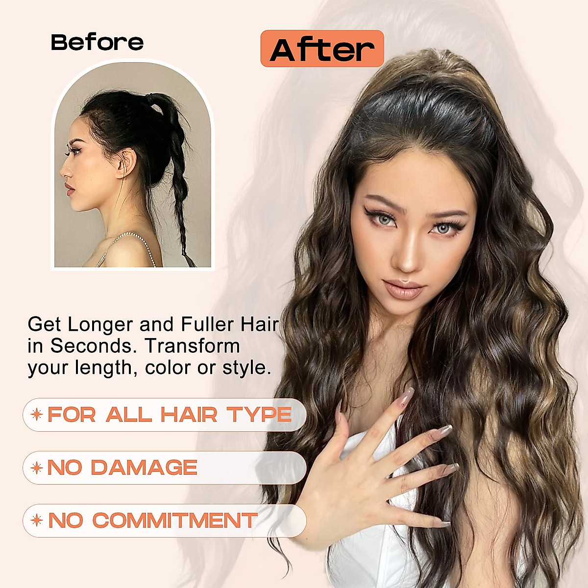 SEIKEA 26" Ponytail Extension Drawstring Ponytail，PT003 Eva for Women Long Thick Wavy Clip in Hair Extensions Ponytail Natural Soft Synthetic Hairpiece for Women Dark Chocolate Brown