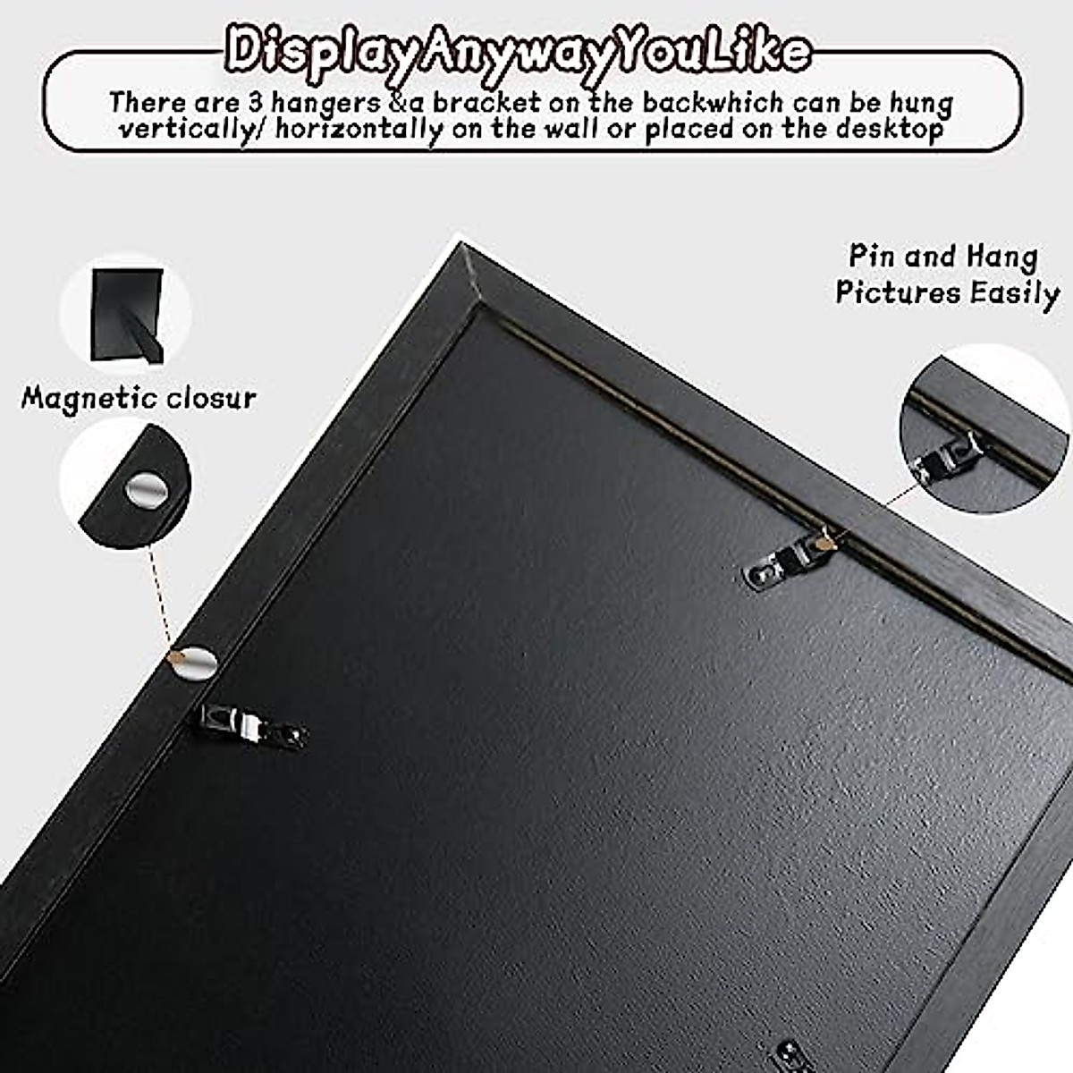 biuonga Kids Art Frames, Front Opening Picture Display for 3D Art, A4 Artwork, Crafts, and Drawings, Holds up to 50 Pieces, Perfect for Hanging, Portfolio Storage, and Children's Art (Black) 1pc