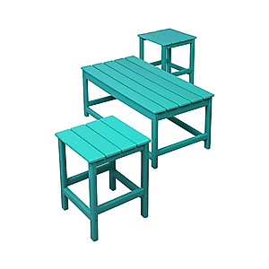 WO Home Furniture HDPE 2pcs Side and 1pc Coffee Table for Adirondack Chair, Weather and UV Resistant for Outdoor, Patio, Backyard, Porch, Garden, Turquoise