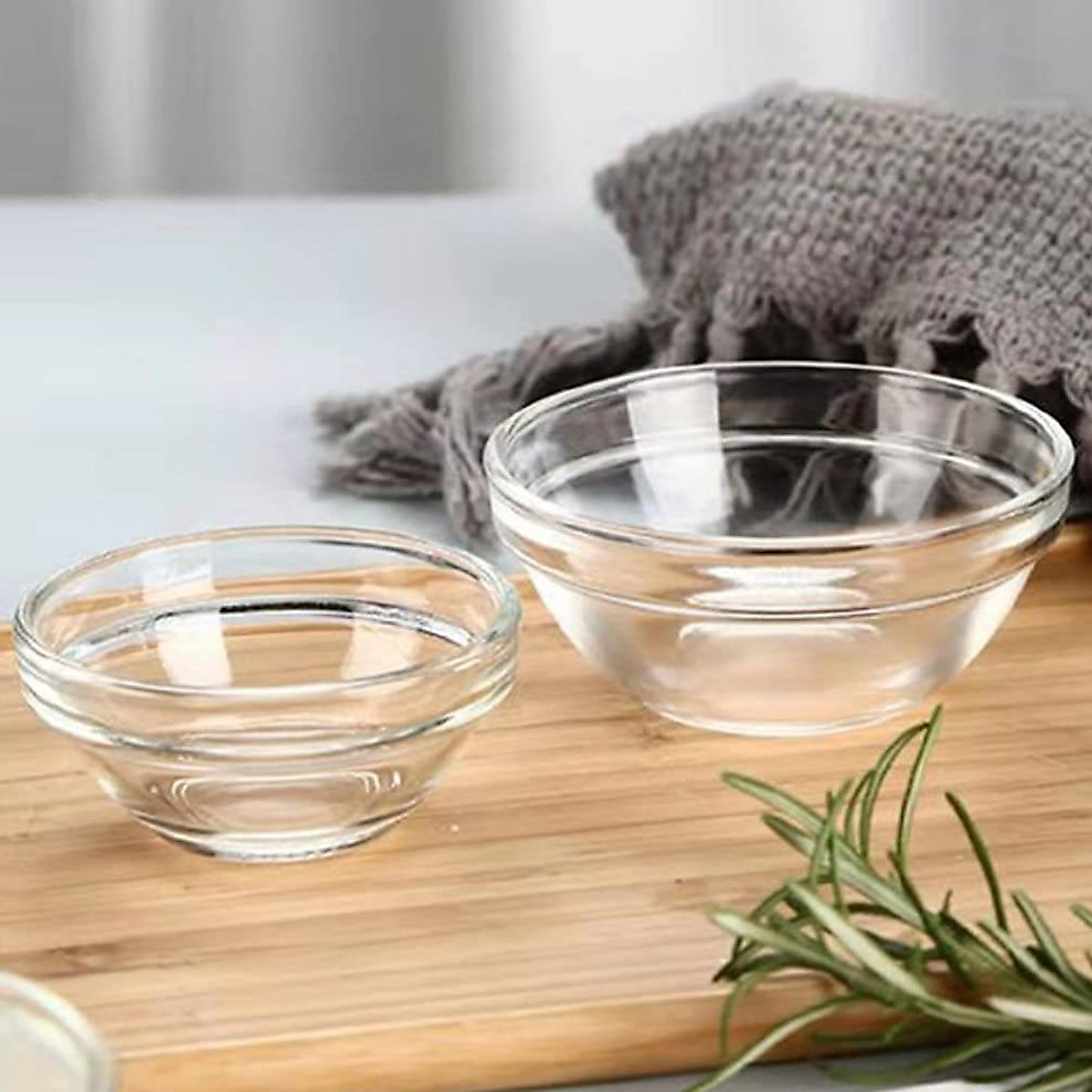 Housoutil 8PCS Stackable Food Prep Bowl, Multipurpose Clear Glass Jelly Bowls, Glass Stackable Dessert Bowls Set Dishware Safe for Kitchen Dessert, Dips, and Candy Dishes Nut (4XSmall, 4XLarge)