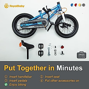 Royalbaby Freestyle 7 Kids Bike Toddlers 14 Inch Wheel Dual Handbrakes Bicycle Beginners Boys Girls Ages 3-5 Years, Kickstand and Water Bottle Included, Red