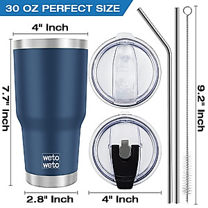 WETOWETO 30 oz Tumbler Stainless Steel Vacuum Insulated Coffee Ice Cup Double Wall Vacuum Coffee Cup Thermal Cups for Hot and Cold drinks, Suitable for Beach, Travel, Party, Office (Navy Blue, 1 Pack)
