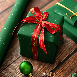 WRAPAHOLIC Wrapping Paper Roll - Mini Roll - 17 Inch X 16.5 Feet - Green Gold Foil Design with Silky Touch Perfect for Birthday, Holiday, Wedding, Baby Shower