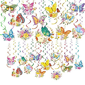 30 Pcs Butterfly Party Decorations Flowers Hanging Decorations Butterfly Hanging Ceiling Swirl for Home Baby Shower 1st birthday 1st birthday Classroom Garden