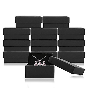 Jewelry Gift Boxes Necklace Earring Ring Box Gift Box,12 Pieces Square Cardboard Jewelry Gift Boxes,Cotton Filled Cardboard Paper Jewelry Box Gift Case (3.15x3.15x1.1 Inches) (Black)