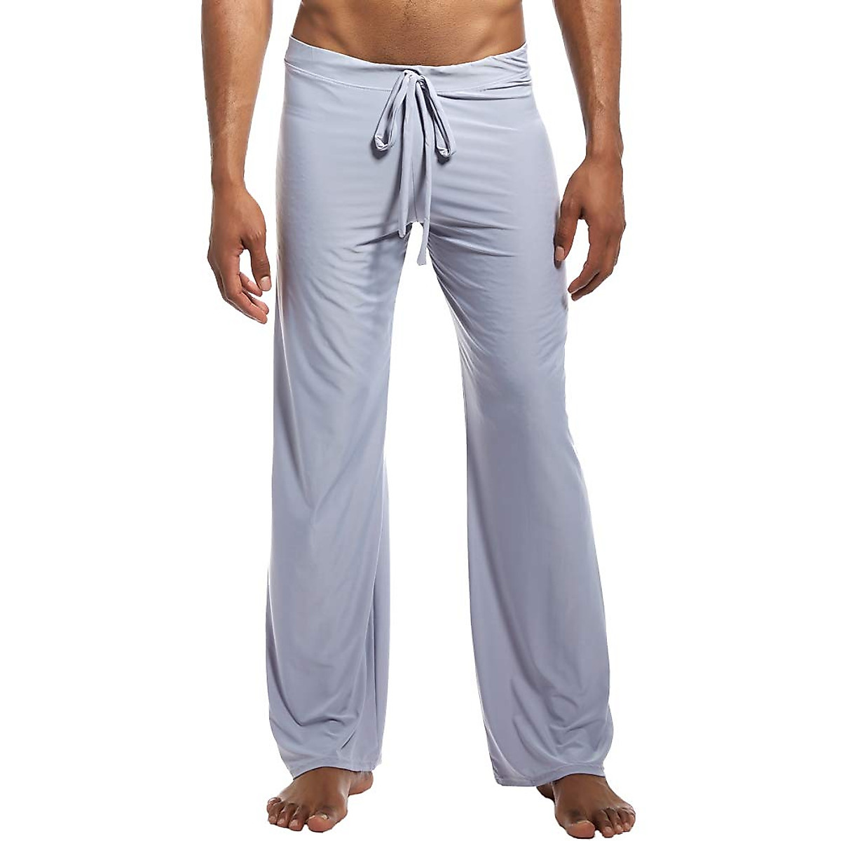 MOSUOKING Men Sports Tight Pants Nylon Underwear Baselayer Legging Soft Mesh Pajama Grey M