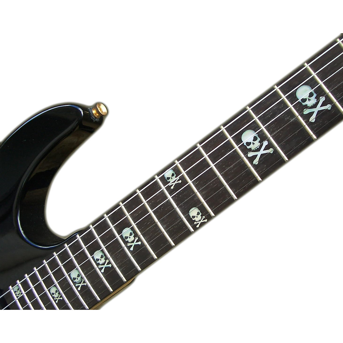 Inlay Sticker Fret Markers for Guitars & Bass - Skull with Crossbones (Sideways) - White Pearl