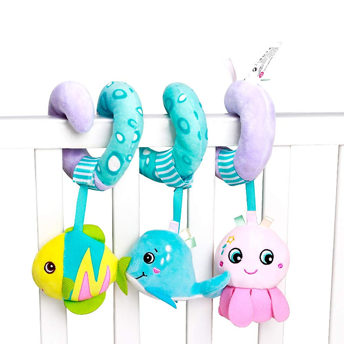 willway Hanging Toys for Stroller Car Seat Crib Mobile, Infant Baby Spiral Ocean Animal Activity Toys, Baby 0-6-12 Months Toy with BB Squeaker Whale Rattles Octopus