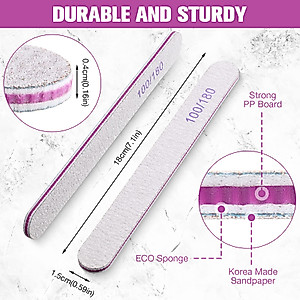 150 Pieces 100/180 Grit Nail Files Double Sided Emery Boards Washable Reusable Nail Buffers Manicure Tools for Natural Acrylic Toenails Home and Salon Use