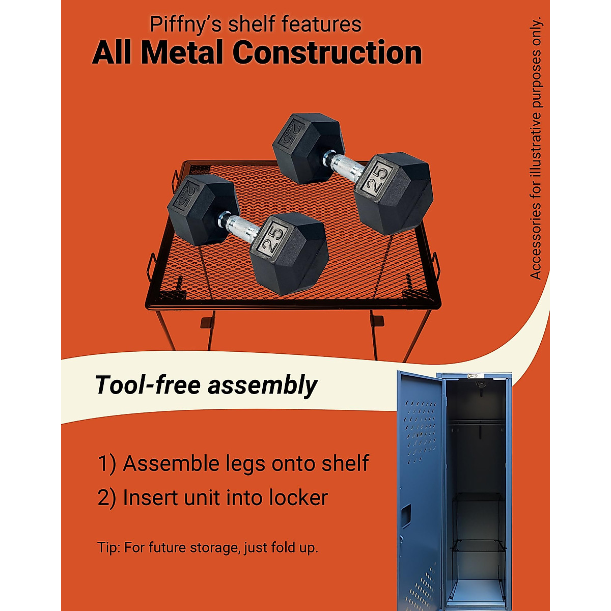 Piffny Versatile Metal Mesh Organizer Shelf, Stackable, for Standard Size School Lockers, Also for Gym and Work Lockers, or Even Kitchen Cabinets & Under Sink Organization