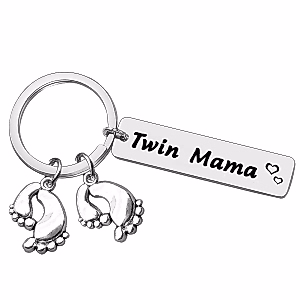 Twin Mom Gift Keychain New Mom Gift Jewelry Mommy to Be Gift Mother of Twins Jewelry Twin Mama Keyring Key Chain Pregnant Gift Twins Mother Jewelry First Time Mom Gift Pregnancy Announcement Gift