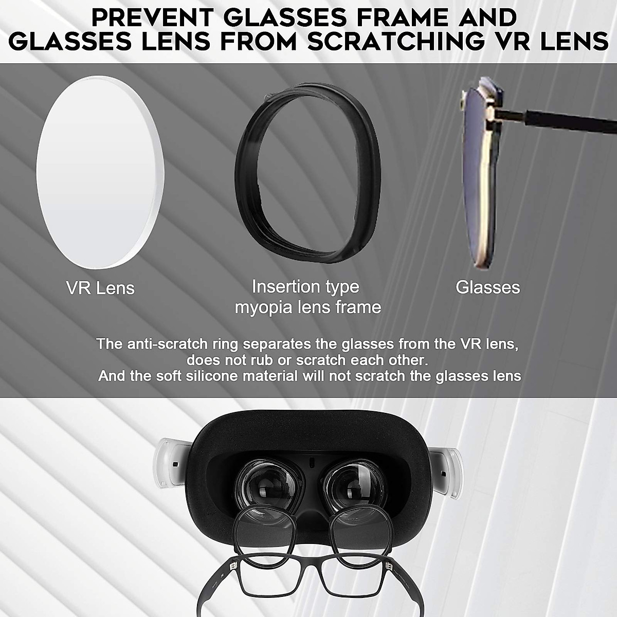 (1 Set) Seltureone Anti-Blue Light Lens Frame Compatible for Quest 2, Eyes Protective Glasses Accessories Set for Quest 2, with VR Lens Dust Proof Cover and Silicone Face Cover, Black