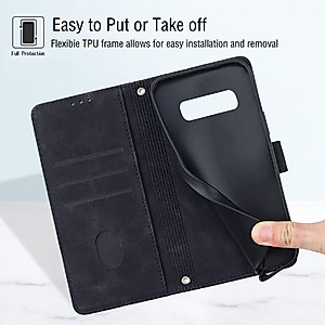 Moment Dextrad for Galaxy S10 Case Wallet,[Card Holder Slots][Wrist Strap][Stand Function] TPU Interior Protective PU Leather Flip Cases Cover for Samsung S10 6.1 Inch (Black)