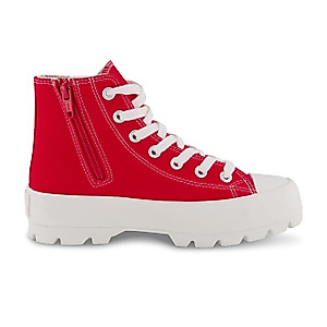 CUSHIONAIRE Women's Vespa high top Canvas Sneaker +Memory Foam and Side Zipper, Red 10 W