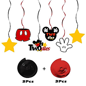 LINGTEER Mickey Oh Twodles Birthday Swirls Streamers - Cheers to Boys 2nd Birthday Kids Two Years Old Mouse Bday Party Hanging Decorations.