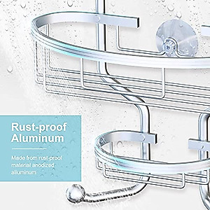 GAOKASE Shower Caddy Over Shower Head, Hanging 3-Tier Bathroom No Drilling Shower Organizer Aluminum 2-Hooks for Towel Soap Conditioner