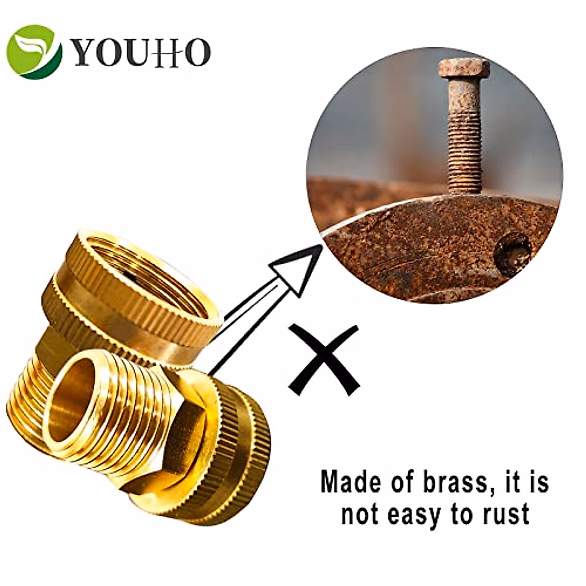 YOUHO Brass Swivel 3/4” GHT Female x 1/2” NPT Male Connector, GHT to NPT Adapter Brass Fitting, Garden Hose Adapter, Garden Hose to Pipe Fittings Connect, Garden Pipe Joint Extension Repair Fitting