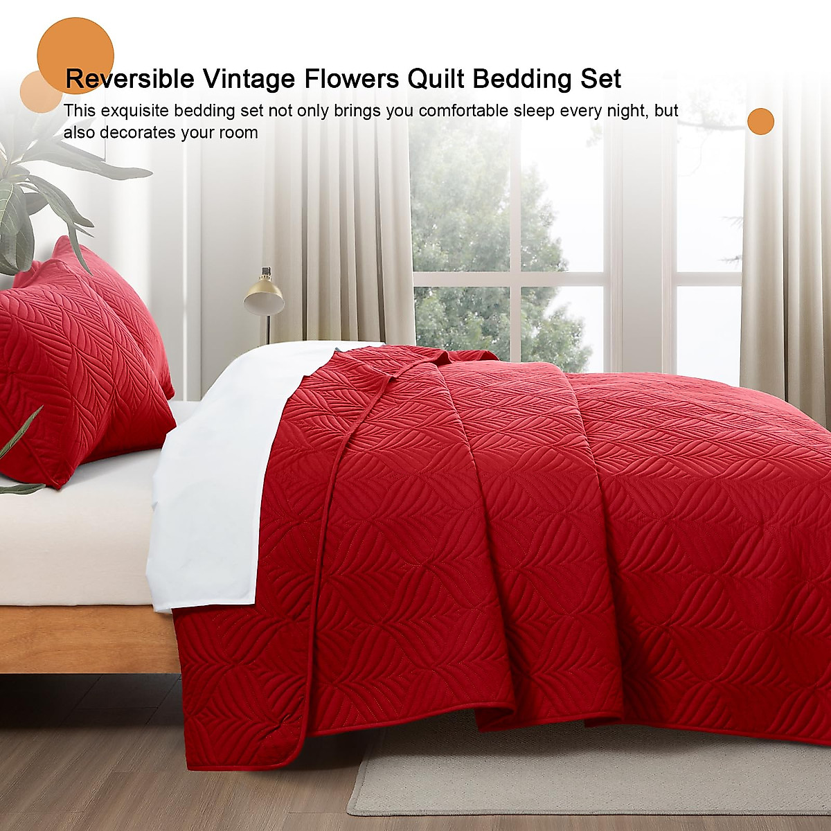 Whale Flotilla Elegant Extra Soft Quilts Queen Size, 3-Piece Lightweight Modern Geometric Full Queen Quilt Bedding Sets Bedspread Coverlet for All Seasons, Red