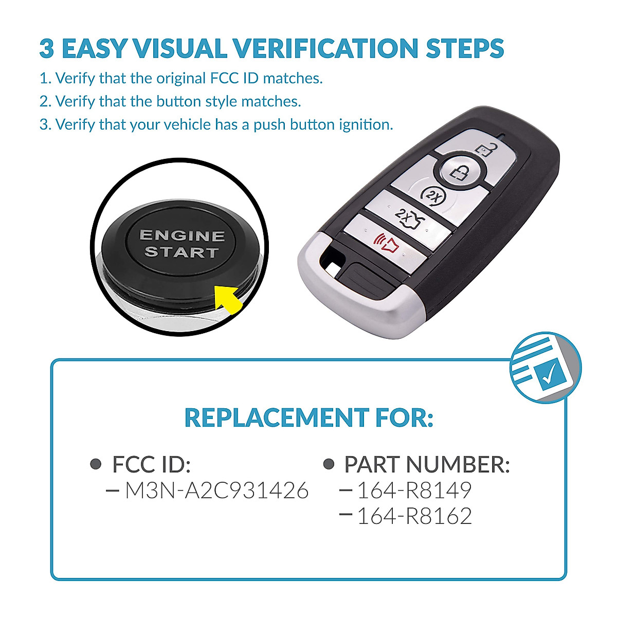 Keyless2Go Replacement for 5 Button Proximity Smart Key for Ford M3N-A2C931426 164-R8149
