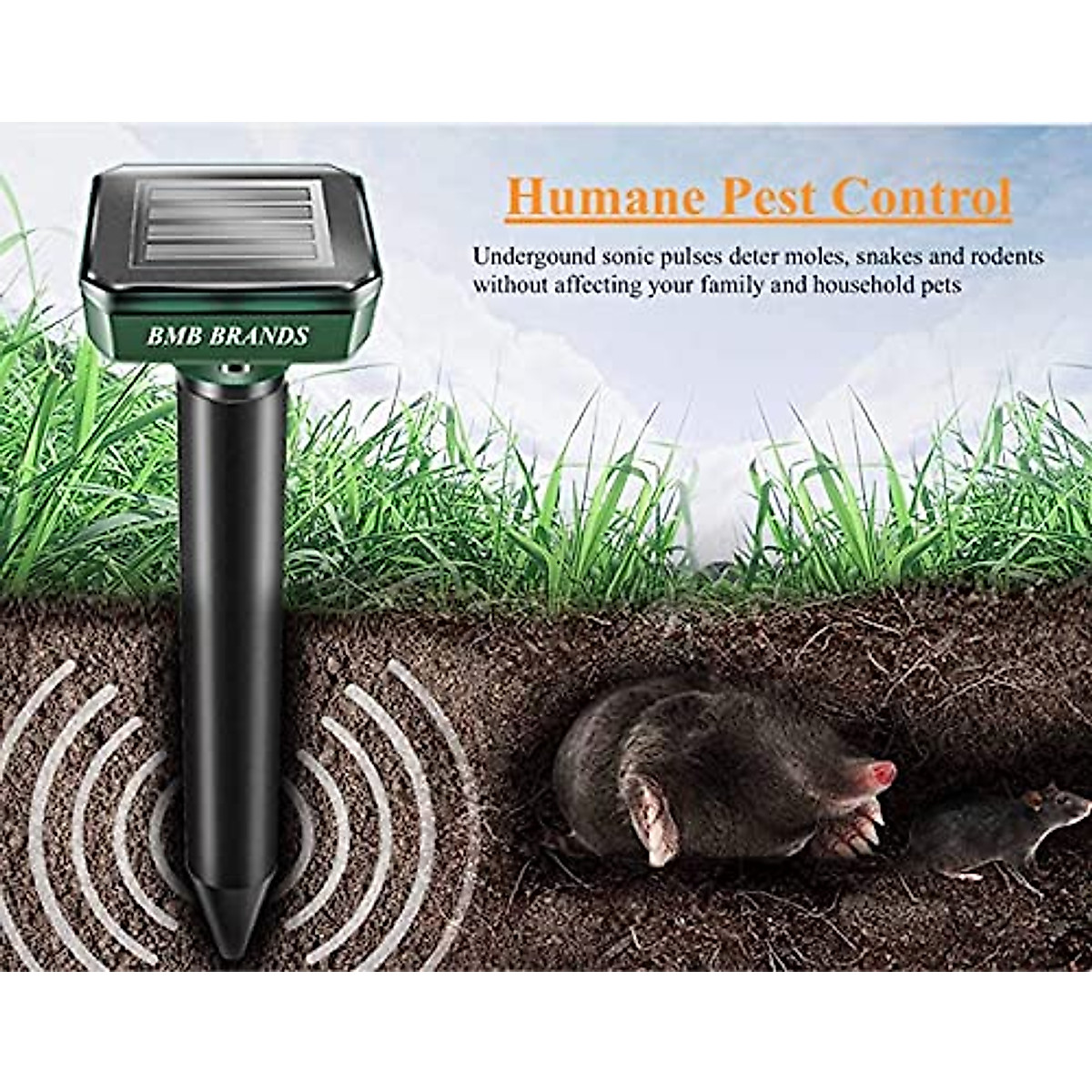 Mole Repellent Solar Powered Stakes, 4 Pack Solar Mole Repellent, Mole Repeller Stakes-Chases Away Snakes Voles Chipmunks- Ultrasonic Solar Powered for Lawn