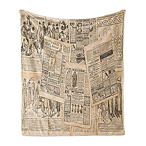 Ambesonne Antique Throw Blanket, Newspaper Pages with Advertising and Fashion Magazine Woman Edwardian Publicity Image, Flannel Fleece Accent Piece Soft Couch Cover for Adults, 50" x 60", Cream