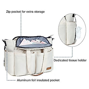 Lekebaby Diaper Bag Tote Large Mommy Bag for Hospital, Baby Bags for Mom Travel Diaper Tote Messenger Purse, Quilted White