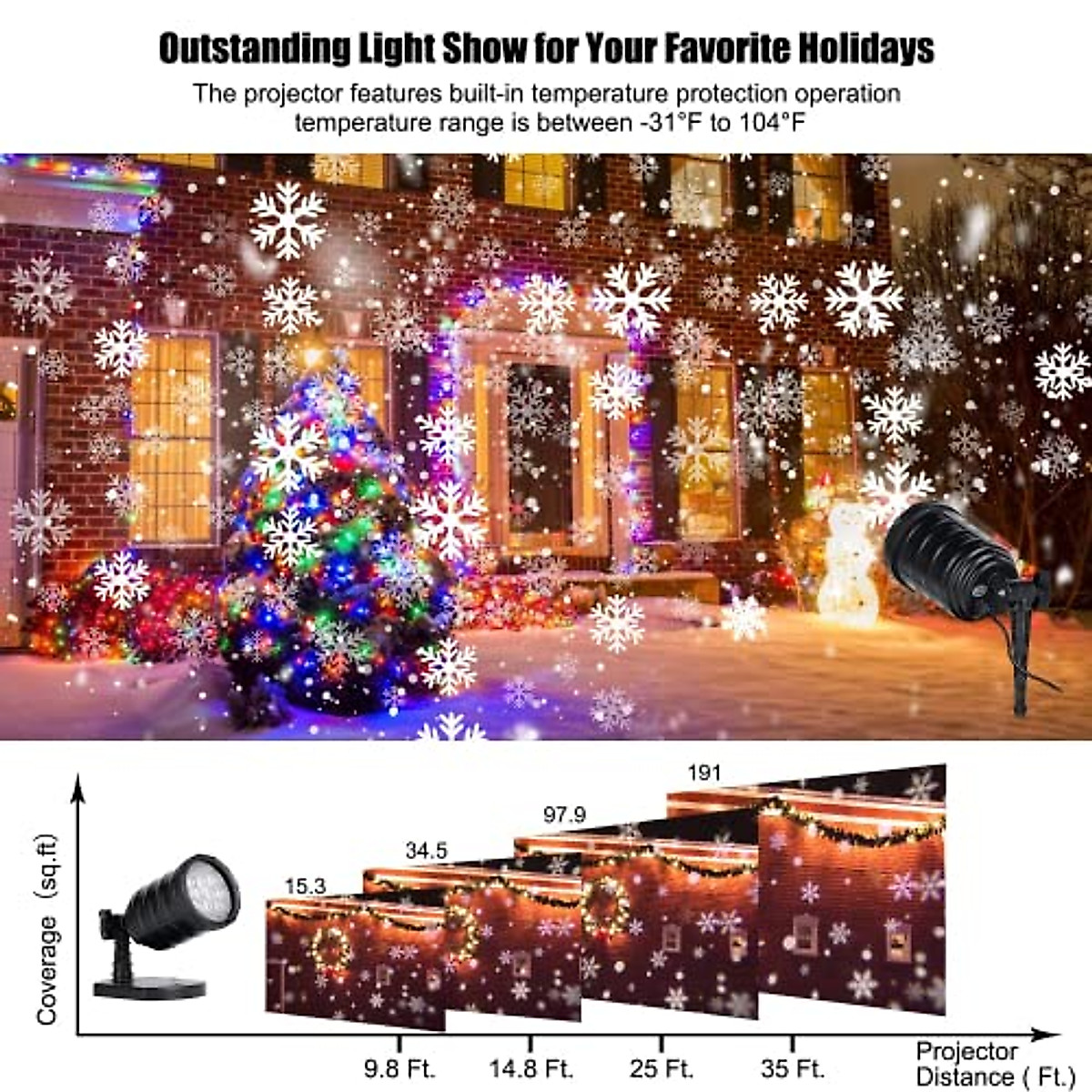 Christmas Snowflake Projector Lights Led Snowfall Show Outdoor Waterproof Landscape Decorative Lighting for Xmas Holiday Party Wedding Garden Patio