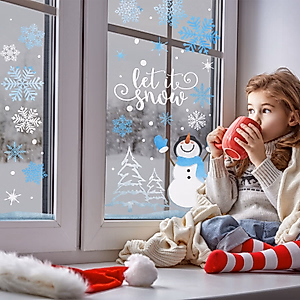 Yovkky Snowflakes Snowman Window Clings 9 Sheets, Let it Snow Quote Stickers Decal Decor for Glass, 2025 New Year Christmas Home Kitchen Winter Holiday Decorations