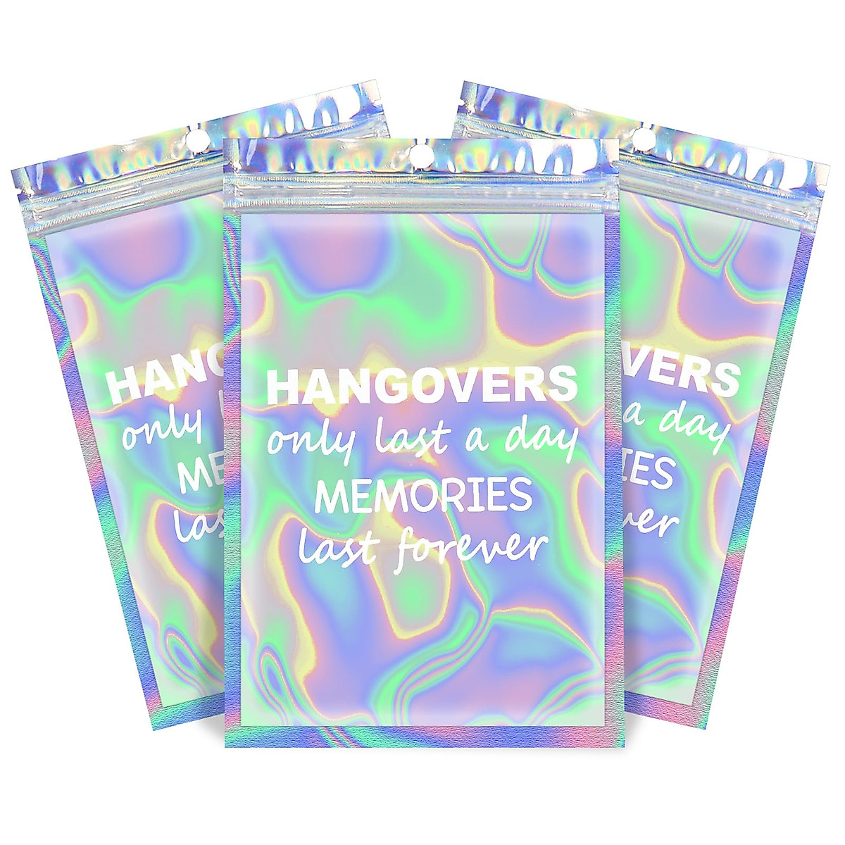 Fcuadro Hangover Kit Bags 20Pcs Holographic Hang Over Recovery Bags Bachelorette Party Supplies Gift Bags for Bridal Shower Party Favors 5X7 (HANGOVER MEMORIES)