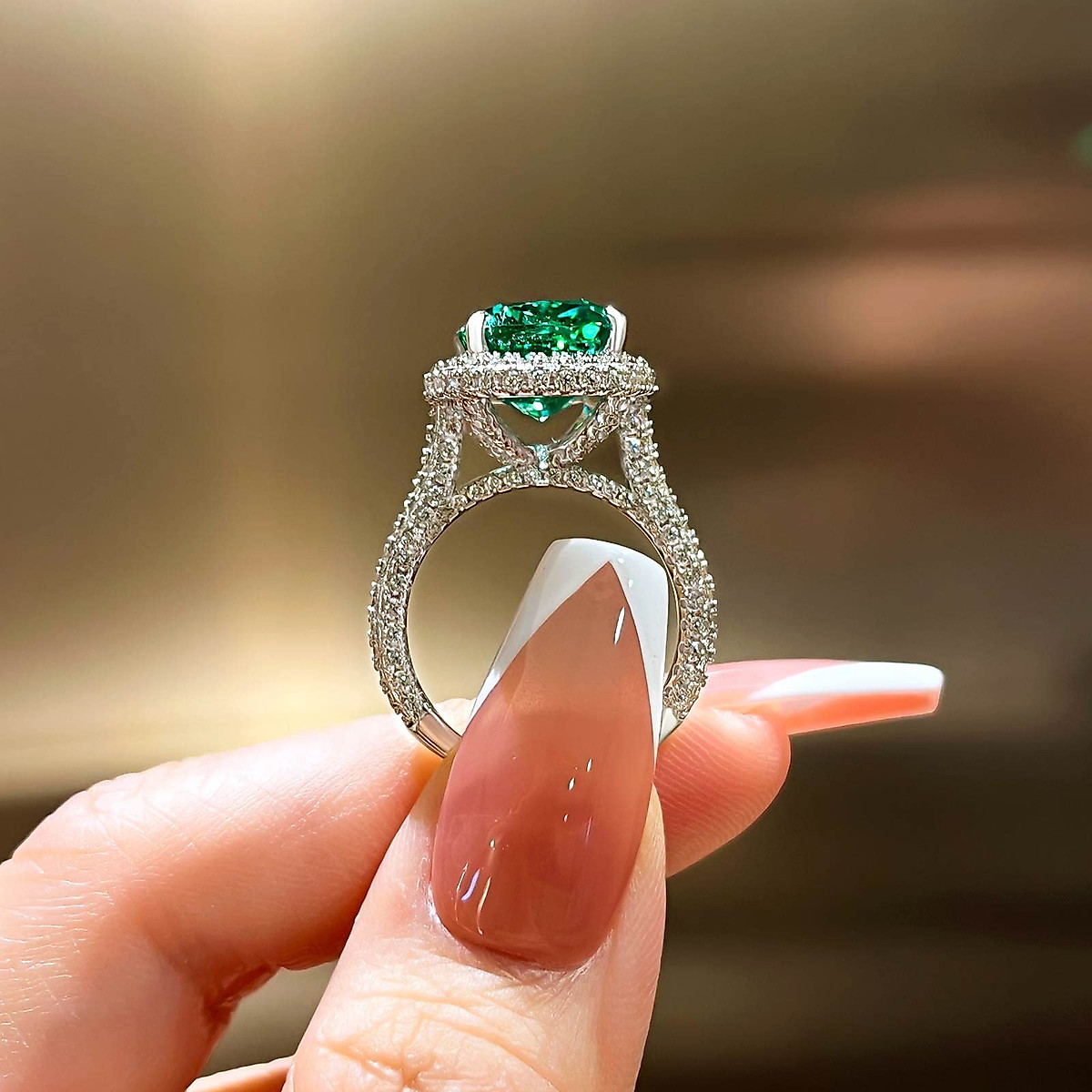 Effinny 8.0ct Gorgeous Emerald Dark Green Gemstone Engagement Ring,925 Sterling Silver Paraiba Tourmaline Big Cushion Cut Halo Promise Ring