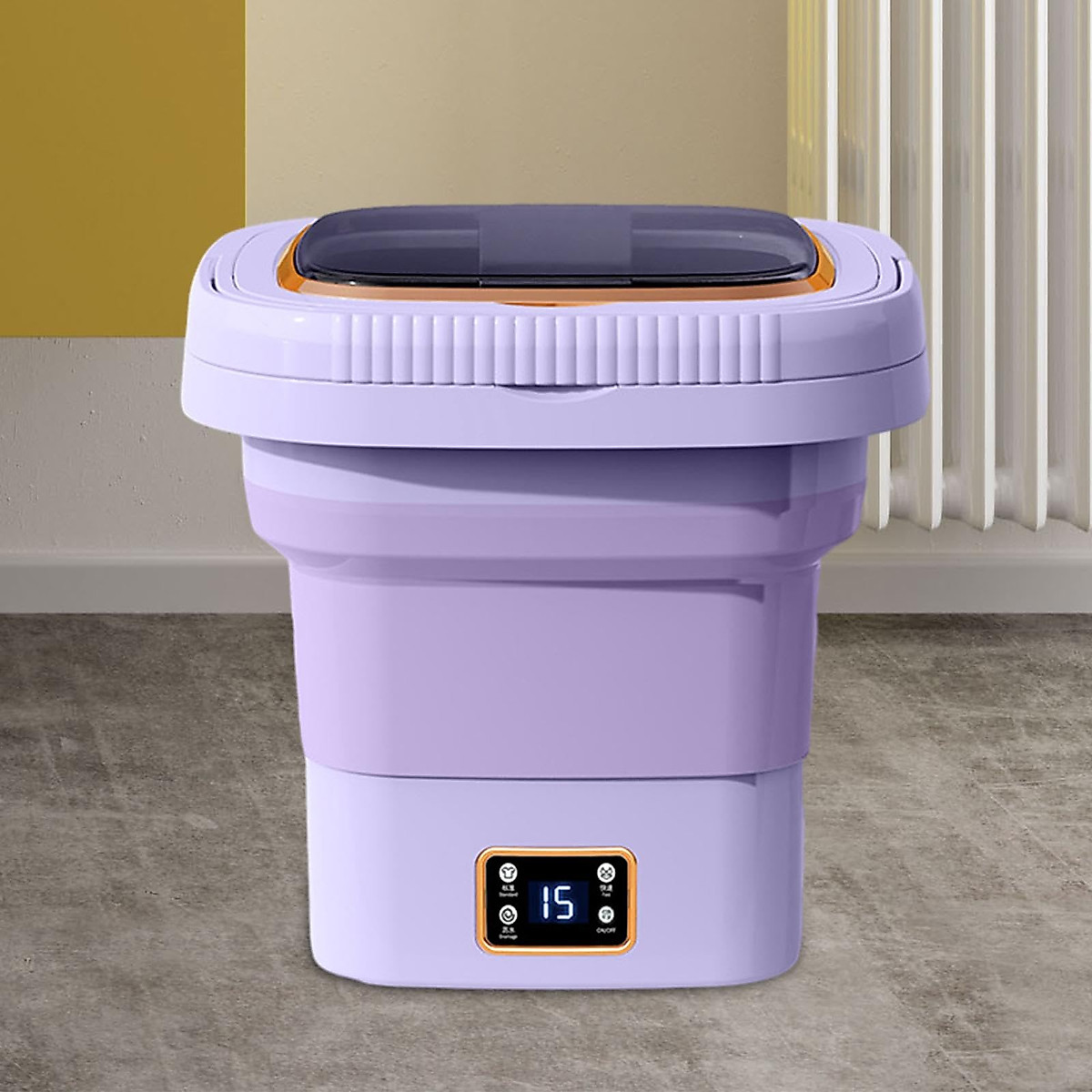 Portable Foldable Washing Machine, Small Bucket Washer, High Power Easily to Carry Compact Small Washer for RV Apartment Camping Dorm Sock, 9L violet clear lid
