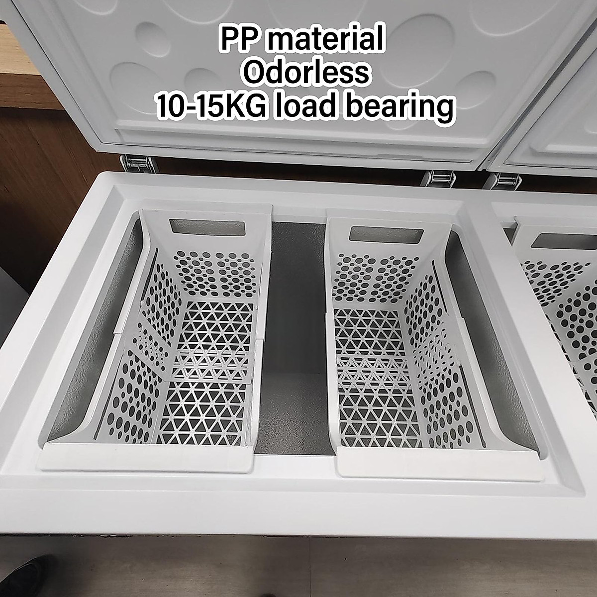 TOPINCN Freezer Storage Organizer Baskets with Handle PP Chest Freezer Basket Expandable Deep Freezer Organizer Bin Heavy Load Chest Freezer Accessory for Kitchen (L)