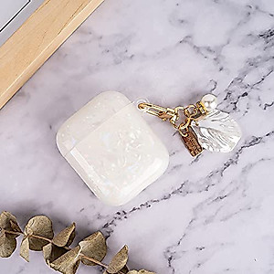 Airpods Case Cover, Full Protective Glitter TPU Soft Cute Airpod Case Cover with Pearl Keychain Compatible with Airpods 2 &amp;1 for Girls Teens Women (White/Pearl)