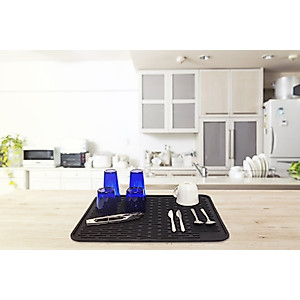 XXL Silicone Dish Drying Mat for Kitchen Counter or Under Sink, 24" x 18" Extra Large, Waterproof Pet Feeding Mat, Dog Food, Water Bowls, Under Drying Racks for Dishes, Coffee Bars, Bar Mats (Black)