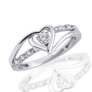 14K White Gold Over Round Cut White Diamond Set Hearts Shape Wedding Engagement Ring In 925 Sterling Silver for Women's