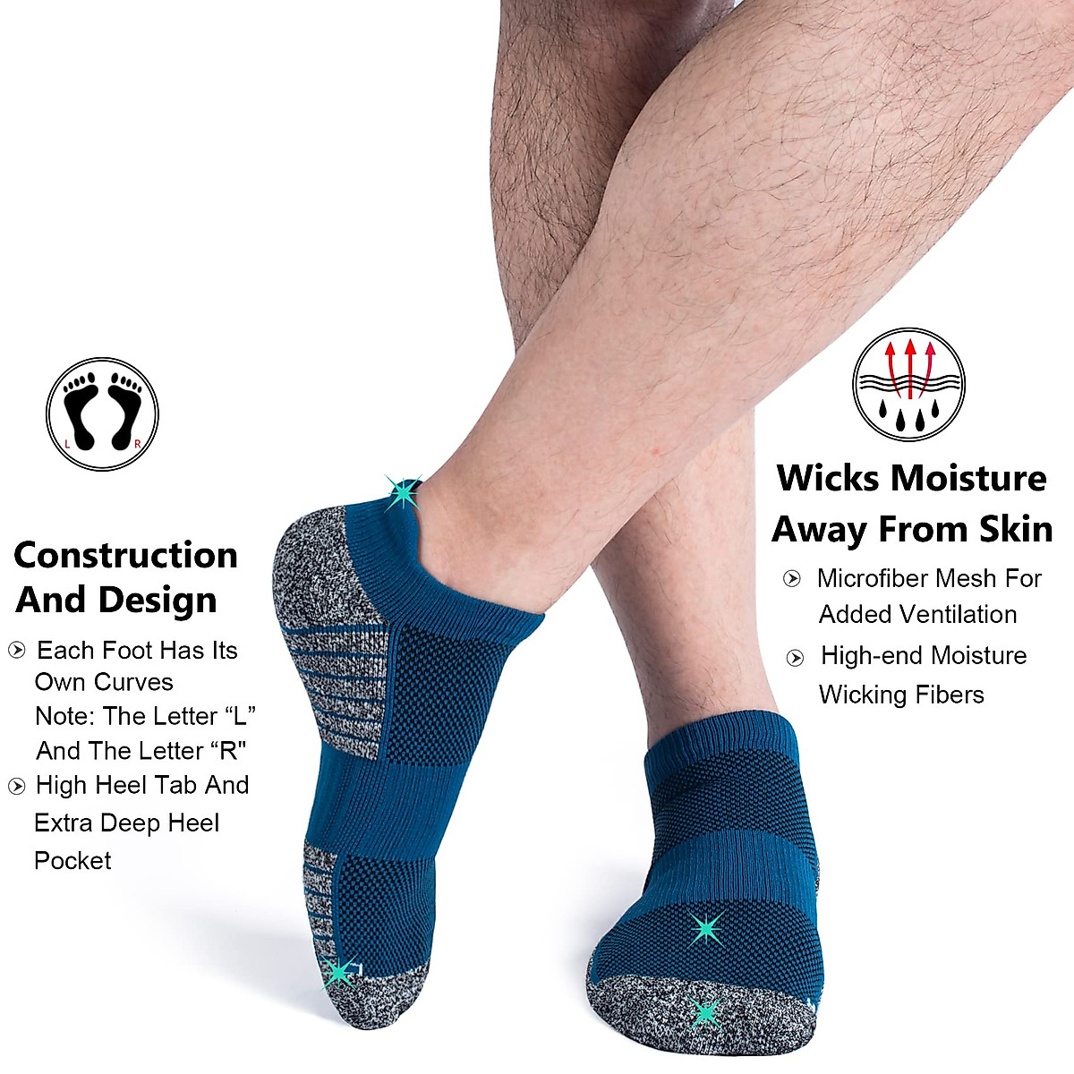 SITOISBE No Show Sports Compression Running Socks for Men Women Circulation 4-pairs, Low Cut Cushioned Socks Moisture Wicking Arch Support for Planter Faciatis Golf Exercise, Harbor Blue, Medium