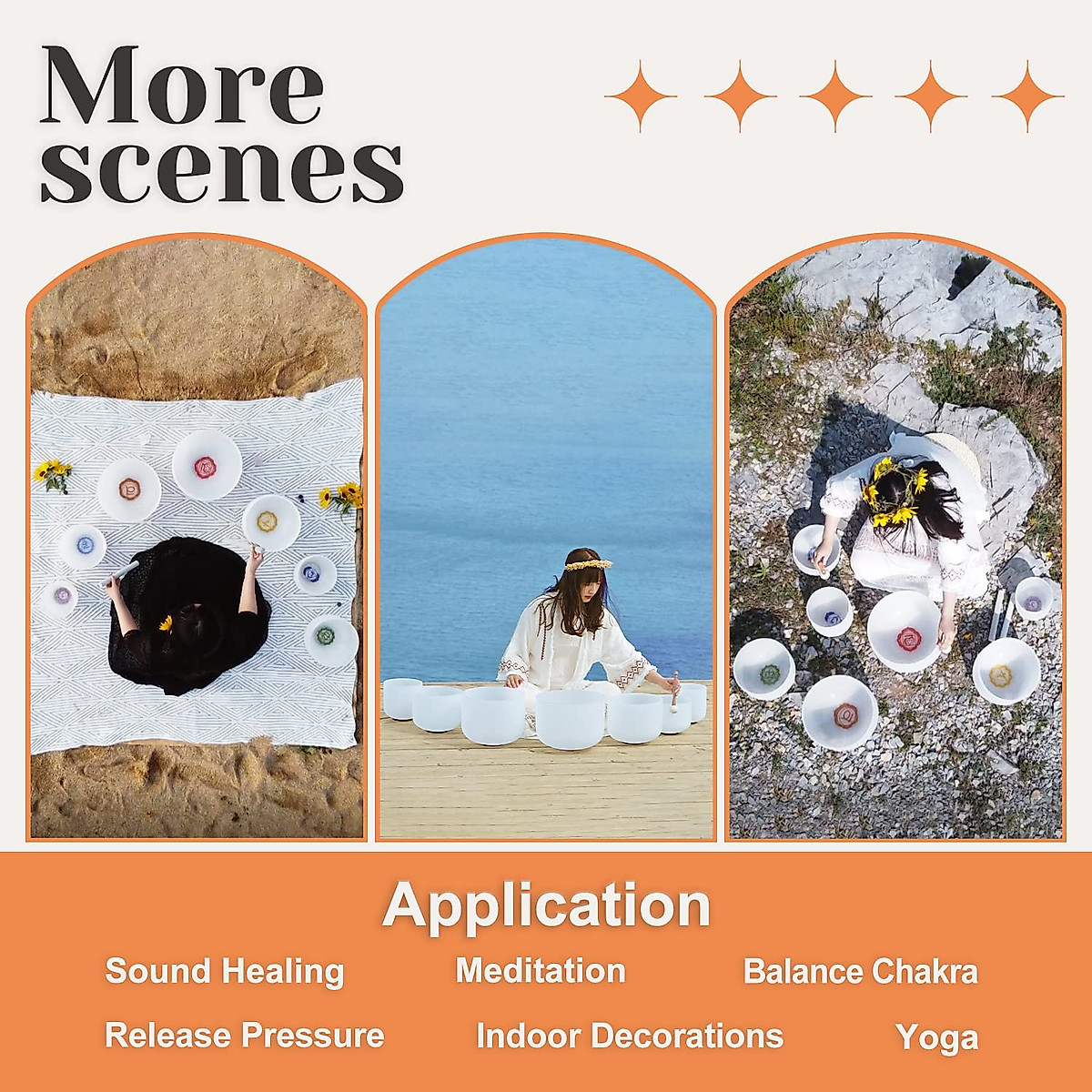 CVNC 432HZ 7-12 Inch Chakra Symbol Design Frosted Quartz Crystal Singing Bowl with 2 PCS Travel Carry Case Bag for Sound Healing