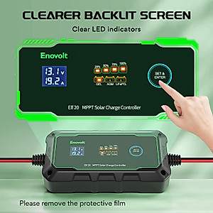 10A MPPT Solar Charge Controller 12V, Enovolt Portable Solar Panel Regulator with Solar Connector, Intelligent Digital LCD Display for Lead-Acid Batteries, Lithium, Foldable Solar Panel (ELF10)