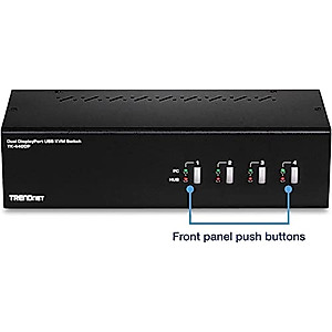 TRENDnet 4-Port Dual Monitor DisplayPort KVM Switch With Audio, 2-Port USB 2.0 Hub, 4K UHD Resolution Up To 3840 x 2160, Connect 4 DisplayPort Monitors, Dual Monitor 4 Port KVM Switch, Black, TK-440DP