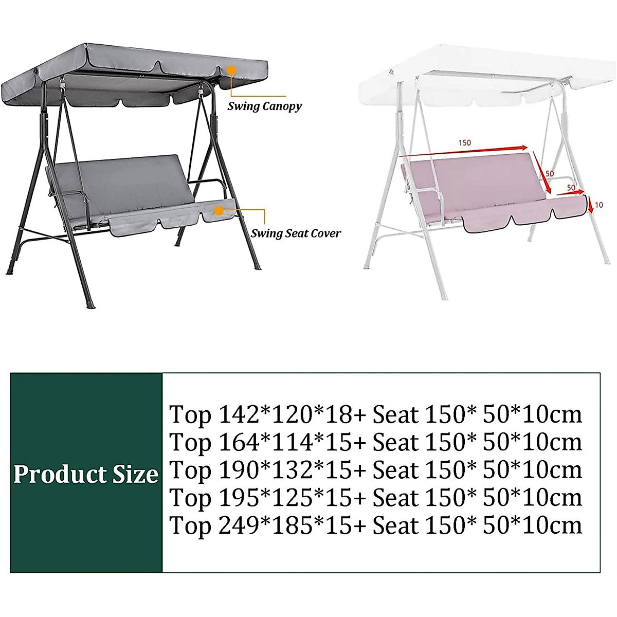 Patio Swing Canopy Waterproof Top Cover Set,210D Oxford Cloth Canopy Cover Universal Garden Swing Seat Canopy Replacement for Garden Patio