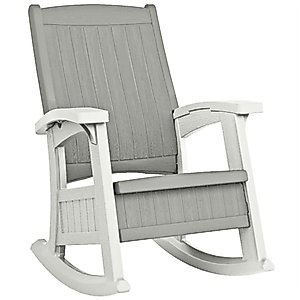 Suncast Outdoor Patio Rocking Chair with Under-Seat Storage, Stylish Faux Wood Outdoor Rocker for Patios, Dove Gray