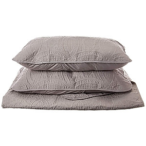 Chezmoi Collection Austin 3-Piece Oversized Bedspread Coverlet Set (King, Gray)