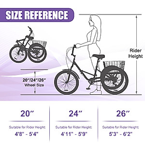 DoCred Adult Folding Tricycle 7-Speed, 20/24/26-Inch Three Wheel Cruiser Bike with Cargo Basket, Foldable Tricycle for Adults, Women, Men, Seniors Exercise Shopping
