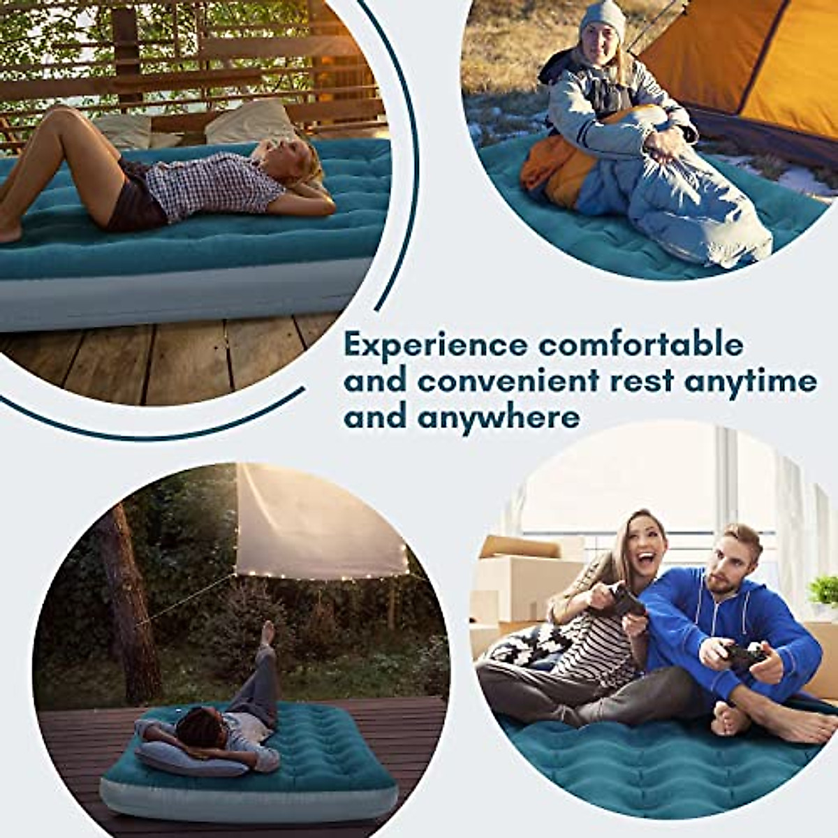 Full Size Air Mattress Double Air Bed with Foot Pump - Foldable Blow Up Mattresses with Flocked top - Portable Inflatable Beds with Patch Kit for Backpacking Tent Camping/Home/Traveling (75"*54")