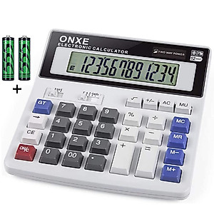 Calculator,ONXE Standard Basic 4 Function Desk Calculator, Dual Power, Big Button 12 Digit Large LCD Display,Desktop Calculators for Office School Financial Accounting Business (White)