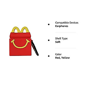 Airpod Case for Apple Airpods 1&2, Cute 3D Funny Cartoon Soft Silicone Cover, Kawaii Fun Cool Keychain Design Skin, Fashion Color Cases for Girls Kids Boys Airpods (McDonald's)