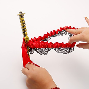 2 Pcs Bow Garter with Pirate Dagger Lace Bow Leg Ring Sword Leg Holster for Halloween Carnival Dress Up Props Women Girls Favor,Red