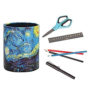 lizimandu PU Leather Pencil Pen Holder,Round Pencil Cup Stationery Desk Organizer Control Storage Box for Home Office Bedroom(1 Pack,1-Starry Sky)