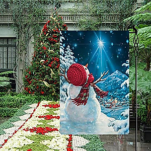 Wkokos Kenomi Snowman Cardinal Garden Flag Merry Christmas Garden Flag Xmas Nativity Night Vertical Double Sided Rustic Farmland Burlap Yard Lawn Outdoor Decor 12.5x18