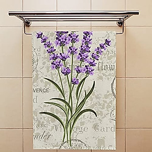 Retro Provence Lavender Stamps Fingertip Bath Towels, Super Soft Highly Absorbent Face Hand Towels, 2 Pack Purple Flowers Decorative Dish Towels for Hotel Kitchen Bathroom, 30 x 15 Inch